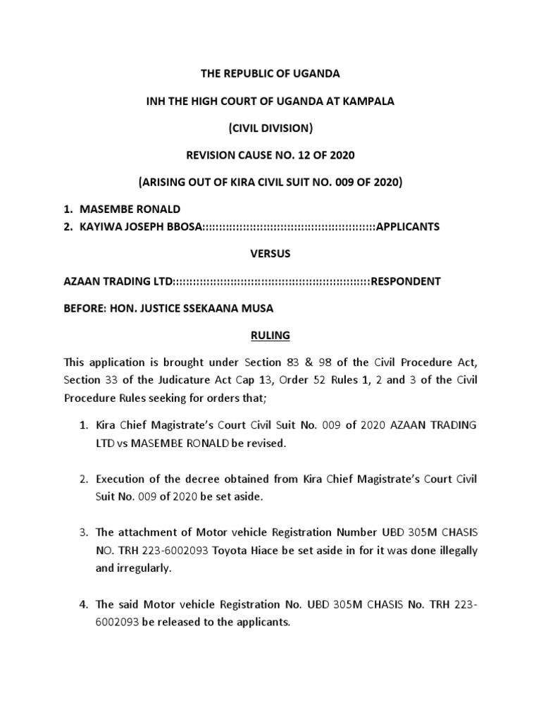 Uganda High Court Civil Revision Ruling | PDF