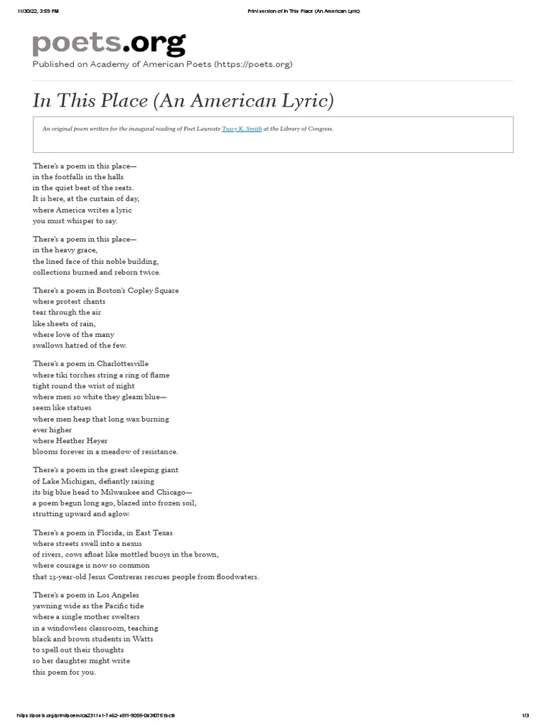 Print Version of in This Place An American Lyric | PDF | Poetry