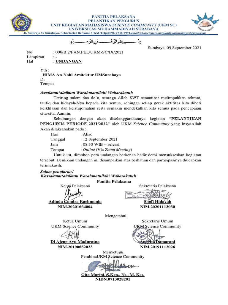 006.surat Undangan Hima An-Nahl Arsitektur Umsurabaya | PDF