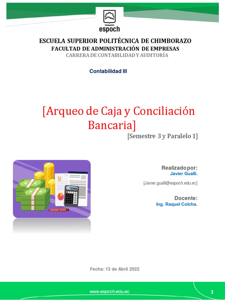 Arqueo de Caja y Conciliacion Bancaria-Javier Gualli | PDF | Negocios ...