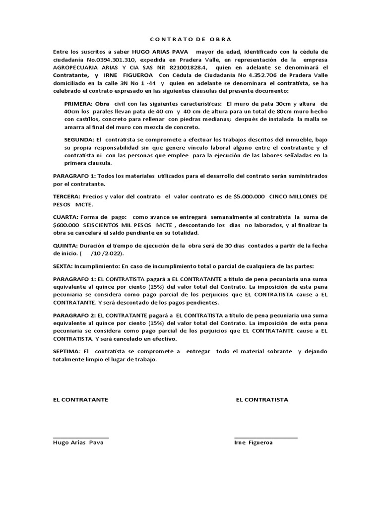 El Contratante El Contratista: - Hugo Arias Pava | PDF