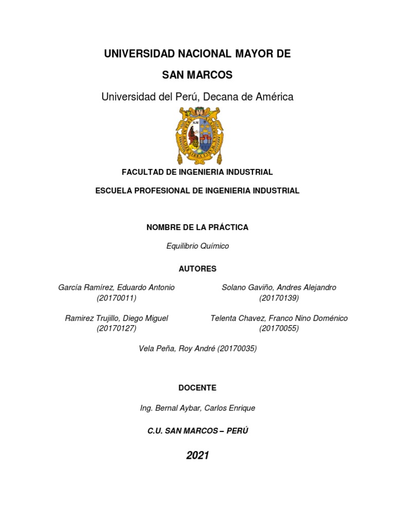 Grupo 2 Informe De Laboratorio 7 Equilibrio Químico Pdf