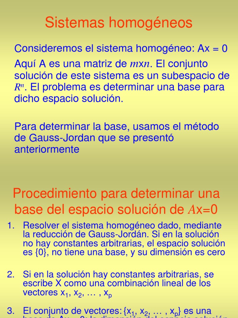Clase 16 Sistemas Homogeneos | PDF | Base (álgebra lineal) | Física teórica