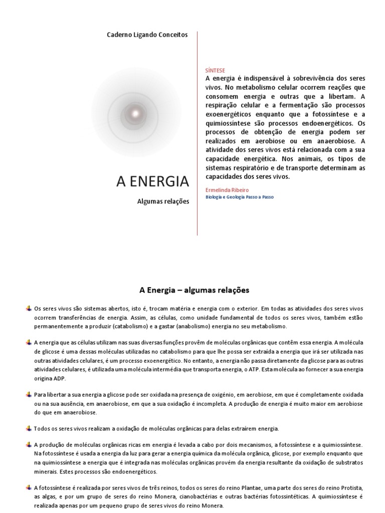 Aerobiose e Anaerobiose na Energia Celular | PDF | Respiração | Fermentação