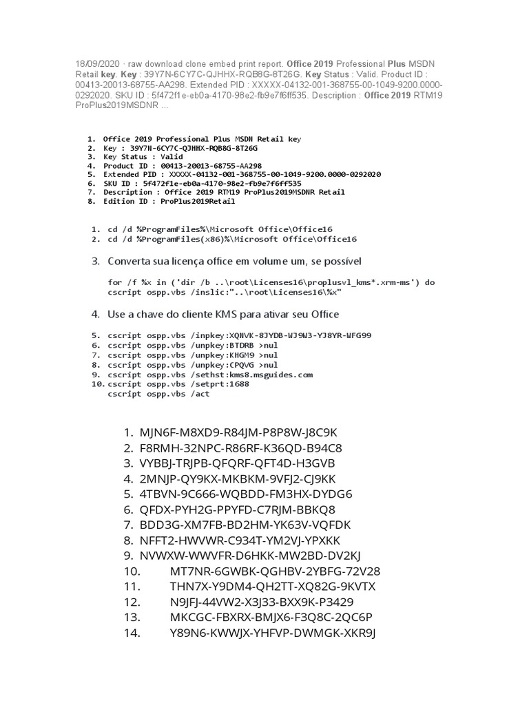 Office 2019 MSDN Retail Keys List | PDF | Microsoft | Computing
