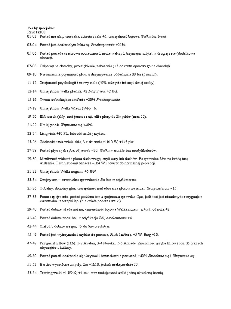 Aphalon - Cechy Specjalne | PDF