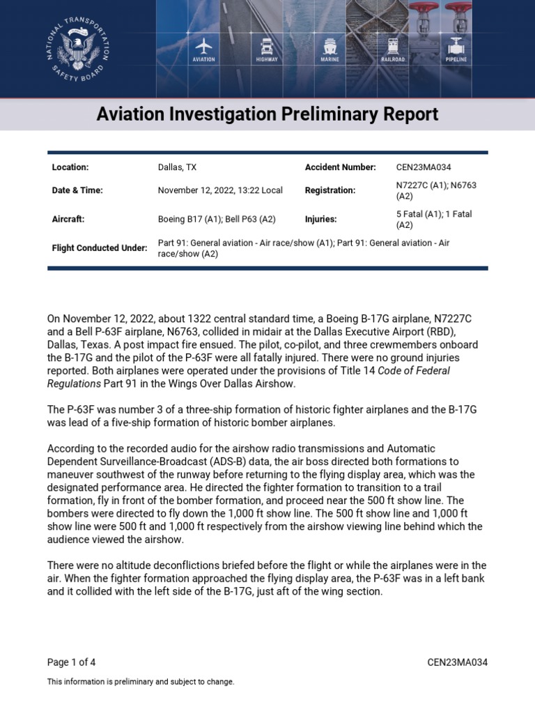NTSB Crash Report | PDF | Boeing B 17 Flying Fortress | Aircraft