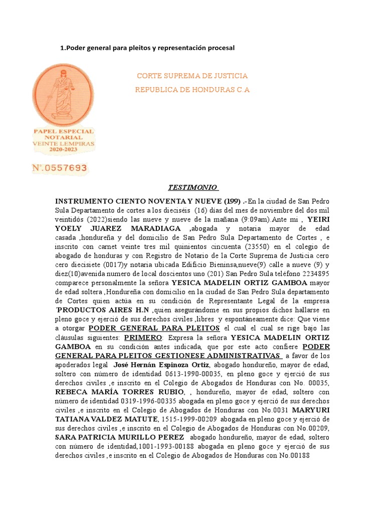 Carta Poder | Descargar gratis PDF | Jurisdicción | Honduras