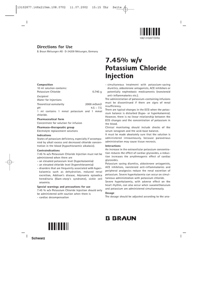 Potassium Chloride Infusion Guidelines | PDF | Intravenous Therapy ...