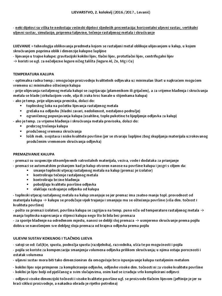 Ljevarsto (Skripta Za 2. Kol.) | PDF