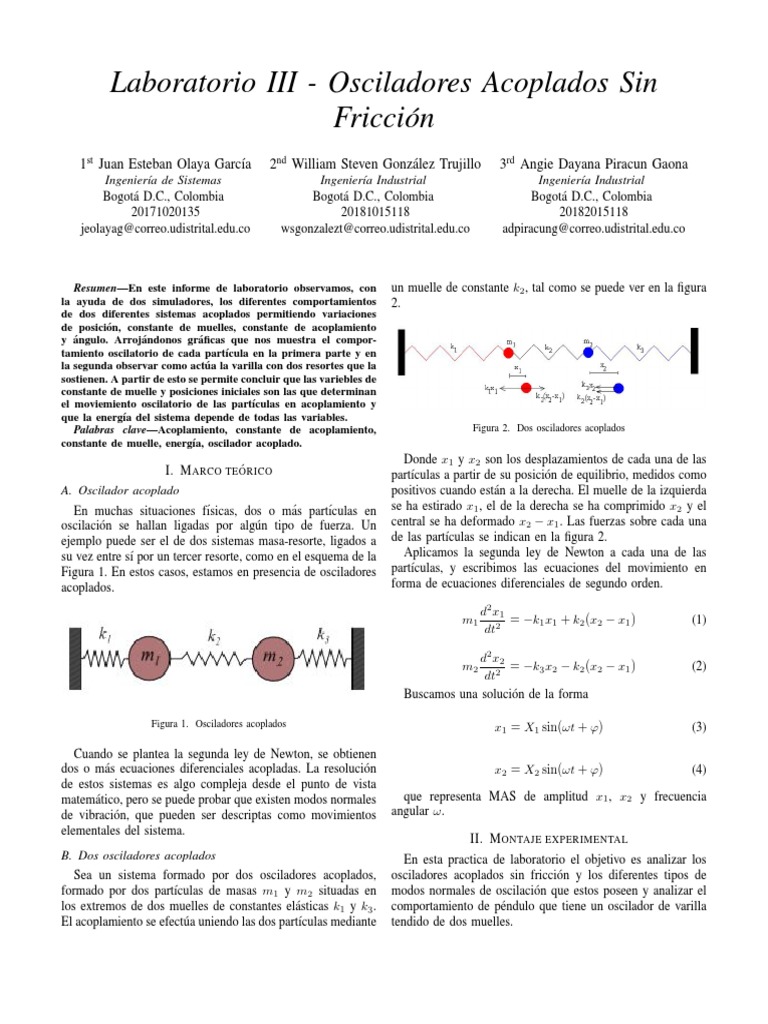 Laboratorio IV Osciladores Acoplados | PDF | Oscilación | Modo normal