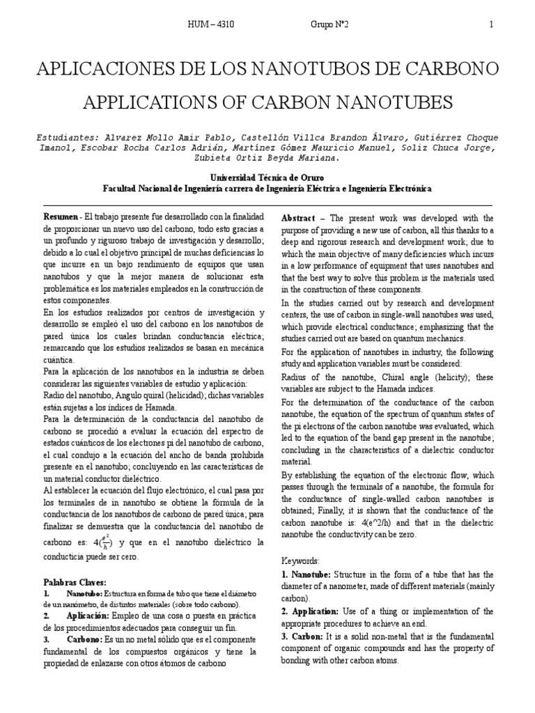 Grupo 2 - Trabajo Final Formato Ieee Hum 4310 | PDF | Transistor | Nanotecnología