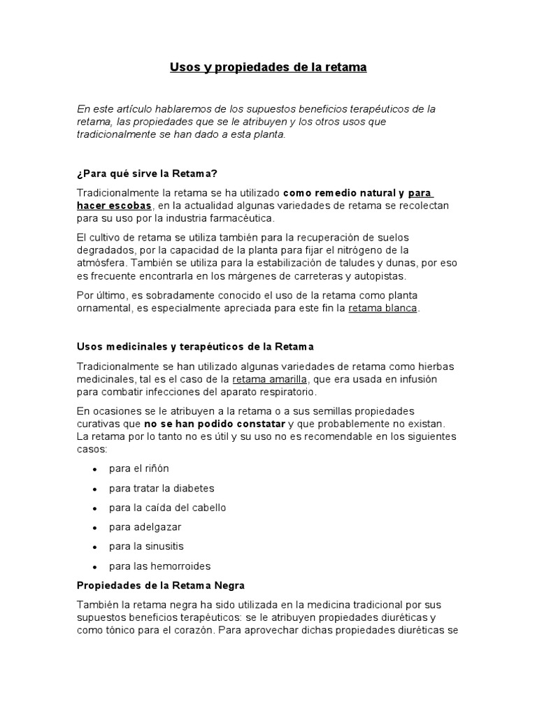 Usos y Propiedades de La Retama | PDF | Botánica | Plantas