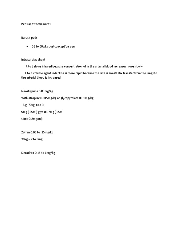Peds Anesthesia Notes | PDF