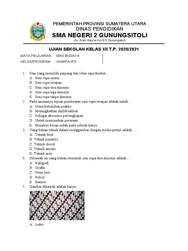 Soal Us Seni Budaya | PDF