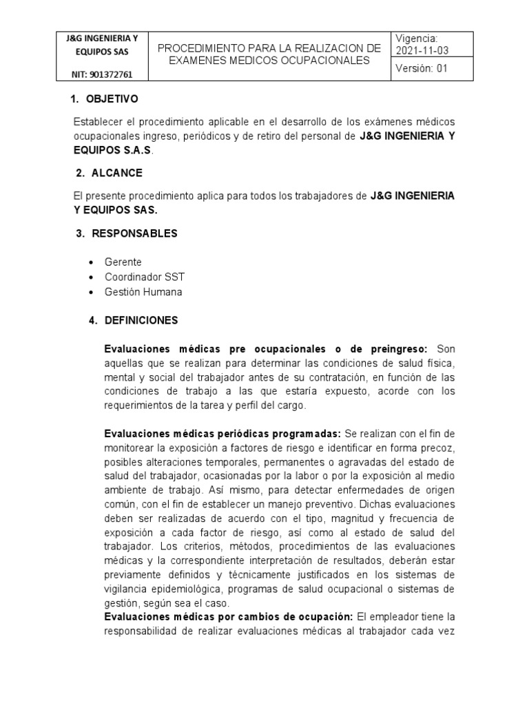 Procedimiento Emo | PDF | Historial médico | Seguridad y salud ocupacional
