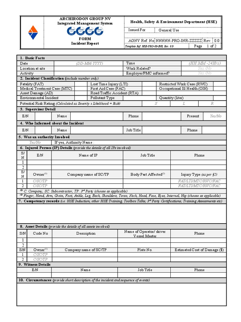 HSE-PRO-03-INR 0.3 - Incident Report | Download Free PDF | Risk ...