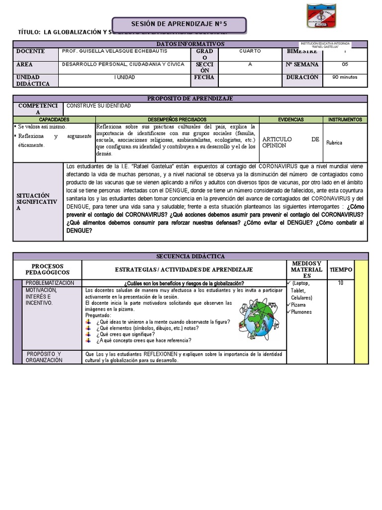 Sesión de Aprendizaje 5 DPCC | PDF