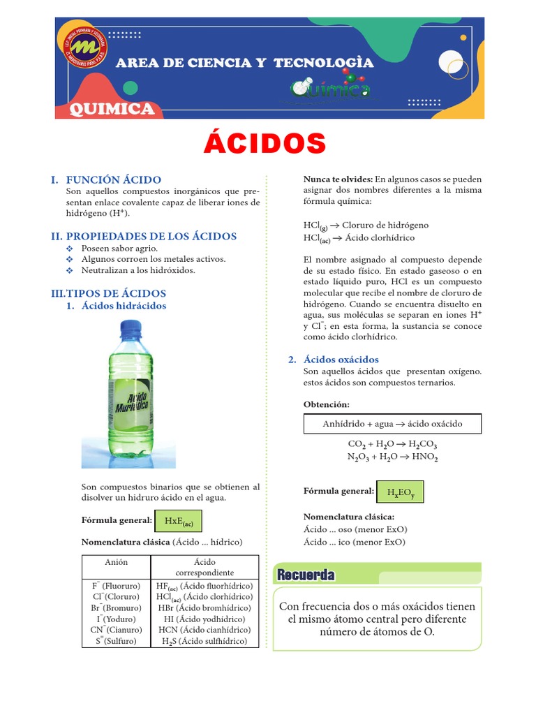 Propiedades y Tipos de Ácidos | PDF | Ácido | Compuestos químicos