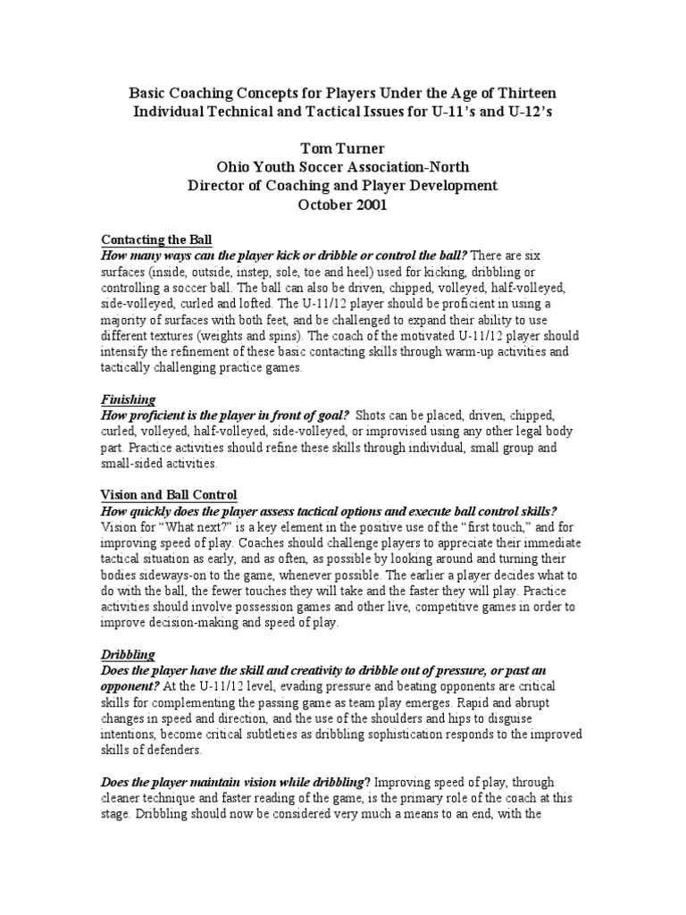 Developing Individual Technical and Tactical Skills for Youth Soccer ...