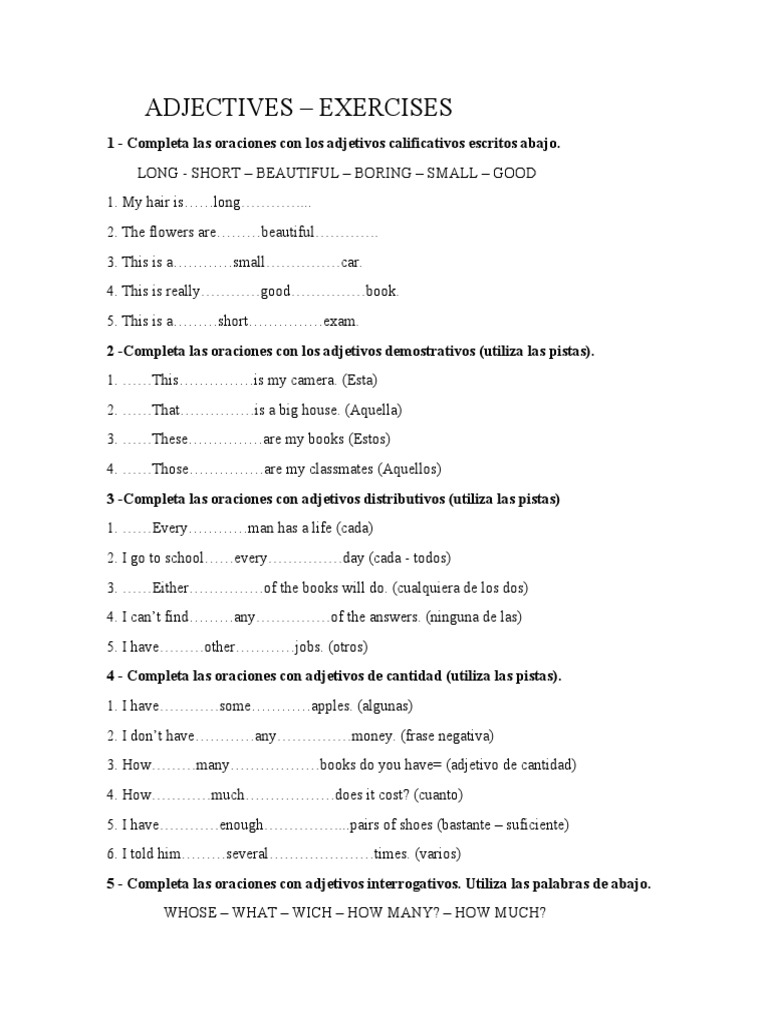 Ejercicios de Adjetivos en Inglés | PDF | Artes del Lenguaje y Comunicación