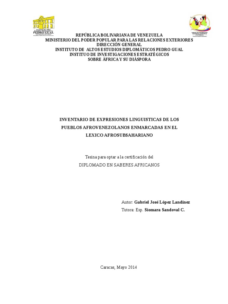 Tesina Gabriel L. Centro de Saberes Afrcanos, Americnaos y Caribeños ...