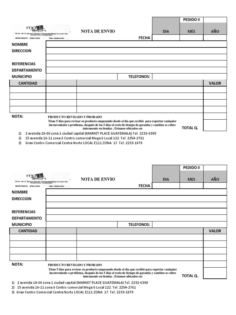 Notas de Envio | PDF