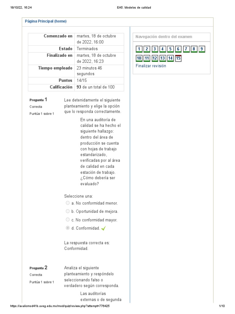 EA5. Modelos de Calidad | PDF | Prueba (evaluación) | Calidad (comercial)