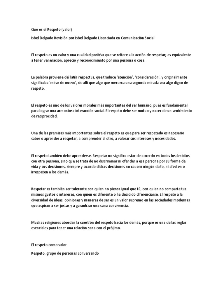 El Valor del Respeto en la Convivencia | PDF | Moralidad | Tolerancia