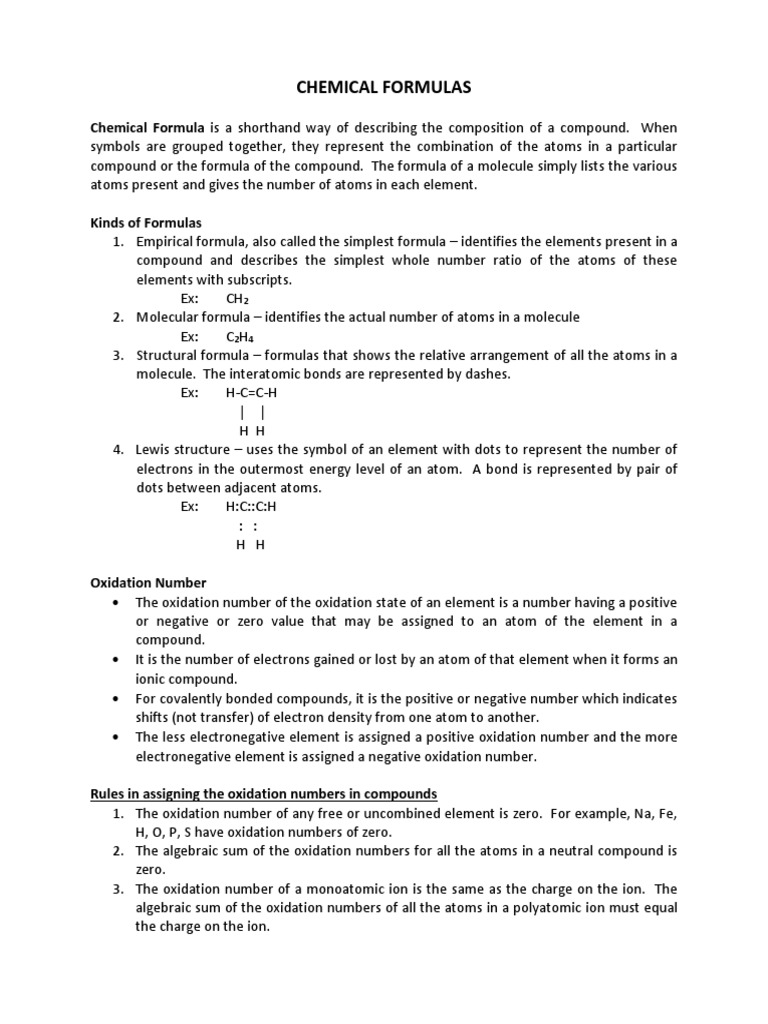 Chemical Formulas | Download Free PDF | Chemical Compounds | Chemical Bond