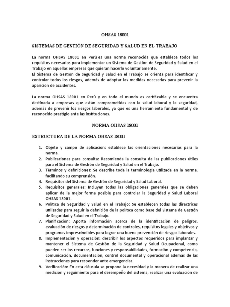 Ohsas 18001 | PDF | Seguridad y salud ocupacional