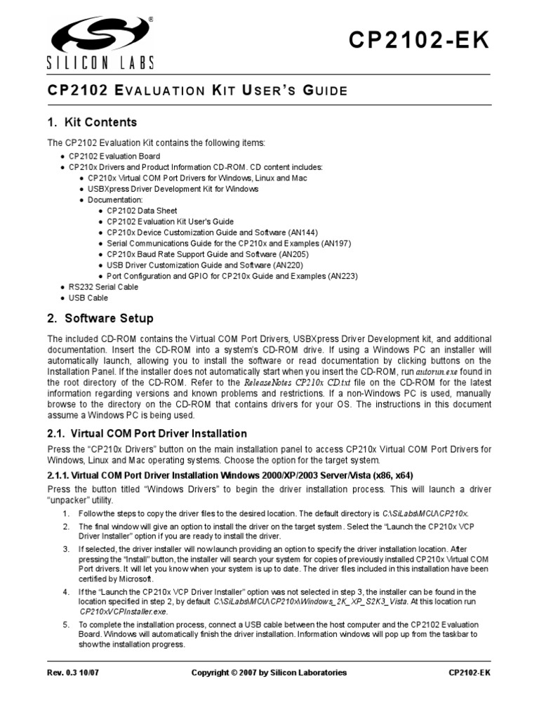 CP2102-EK - COM Driver Setup | PDF | Installation (Computer Programs) | Device Driver