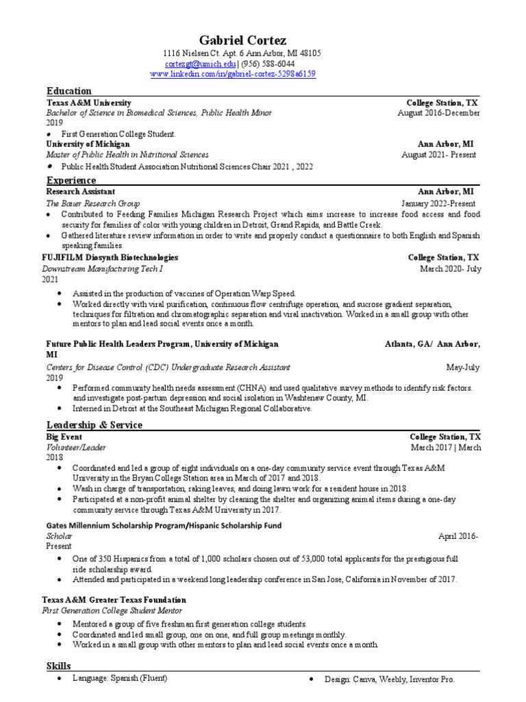 Cortez Gabriel Resume 1 | PDF | Health Sciences