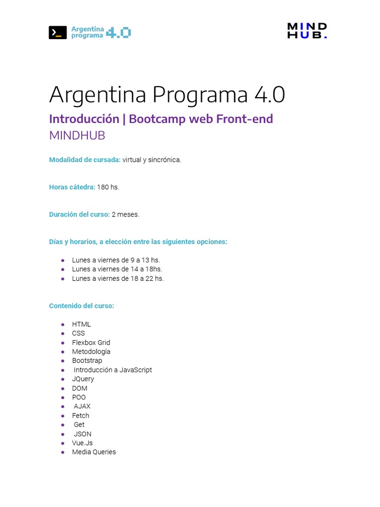 Mindhub Bootcamp Web Front-End - Mindhub | PDF