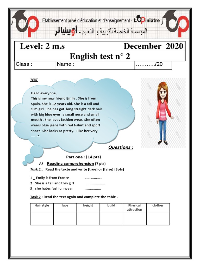 Dzexams 2am Anglais 879787 | PDF | Grammar | Syntax
