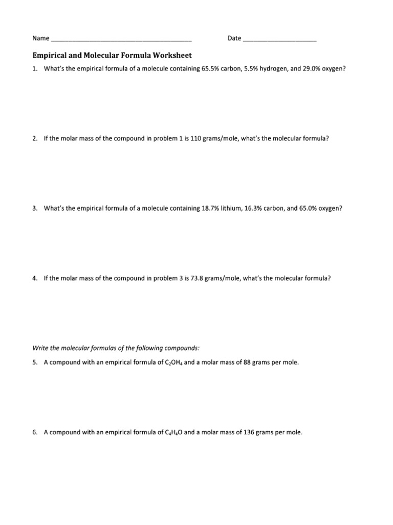 Emperical and Molecular Formula Practice Problems | PDF