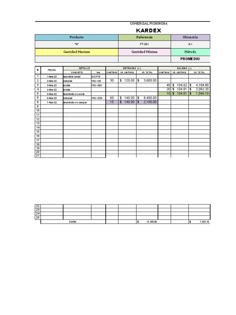 Plantilla Kardex en Excel para Inventarios | PDF