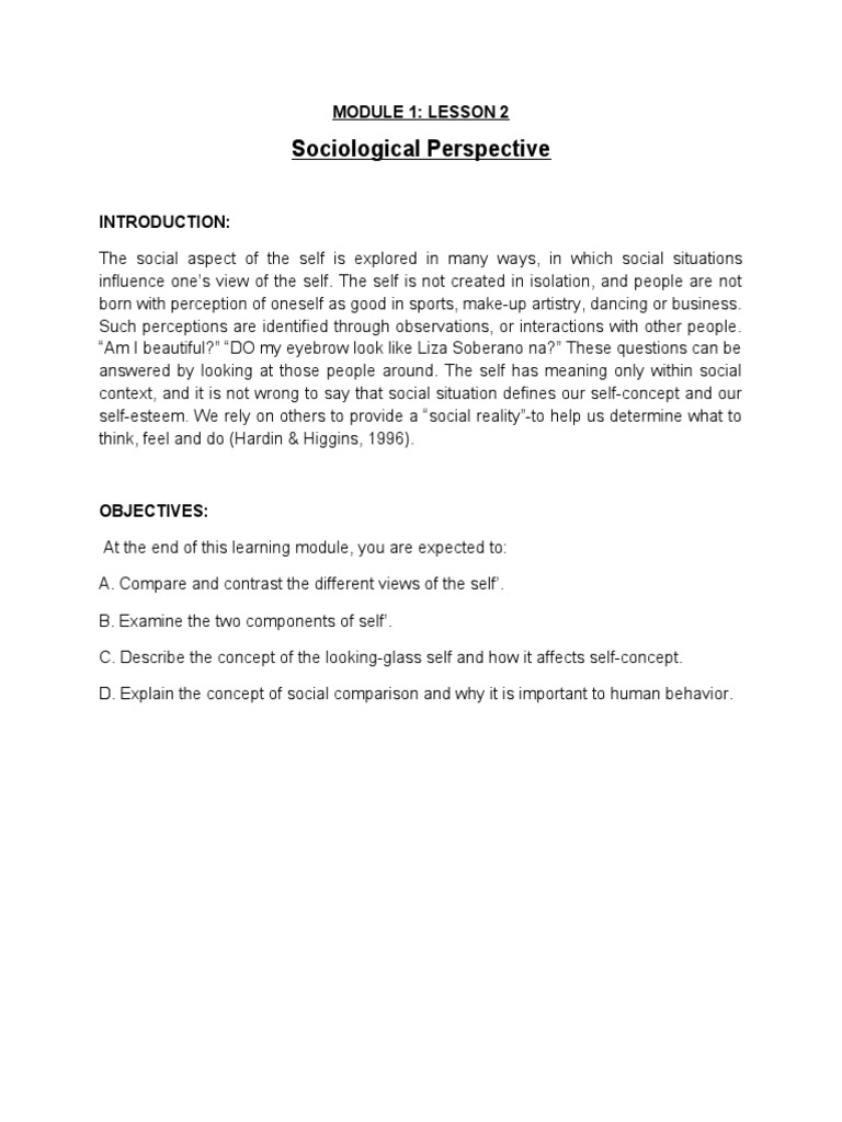 Sociological Perspective | PDF | Self | Identity (Social Science)