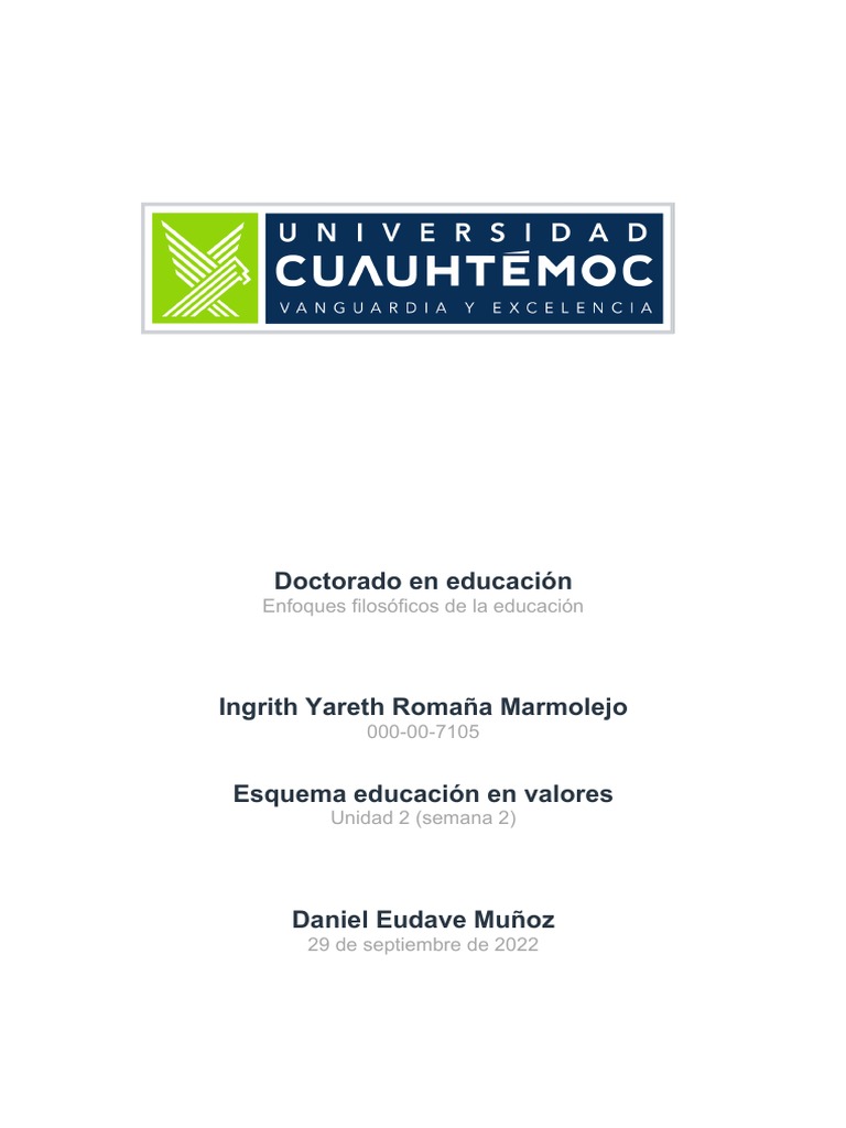 Esquema Educación En Valores Pdf Plan De Estudios Aprendizaje