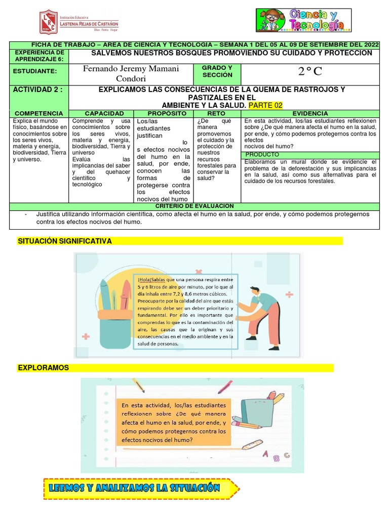 EDA 6 CT-1° y 2°-Act.2-Semana 2 Del 12 Al 16 de Setiembre | PDF | Sistema respiratorio | Pulmón