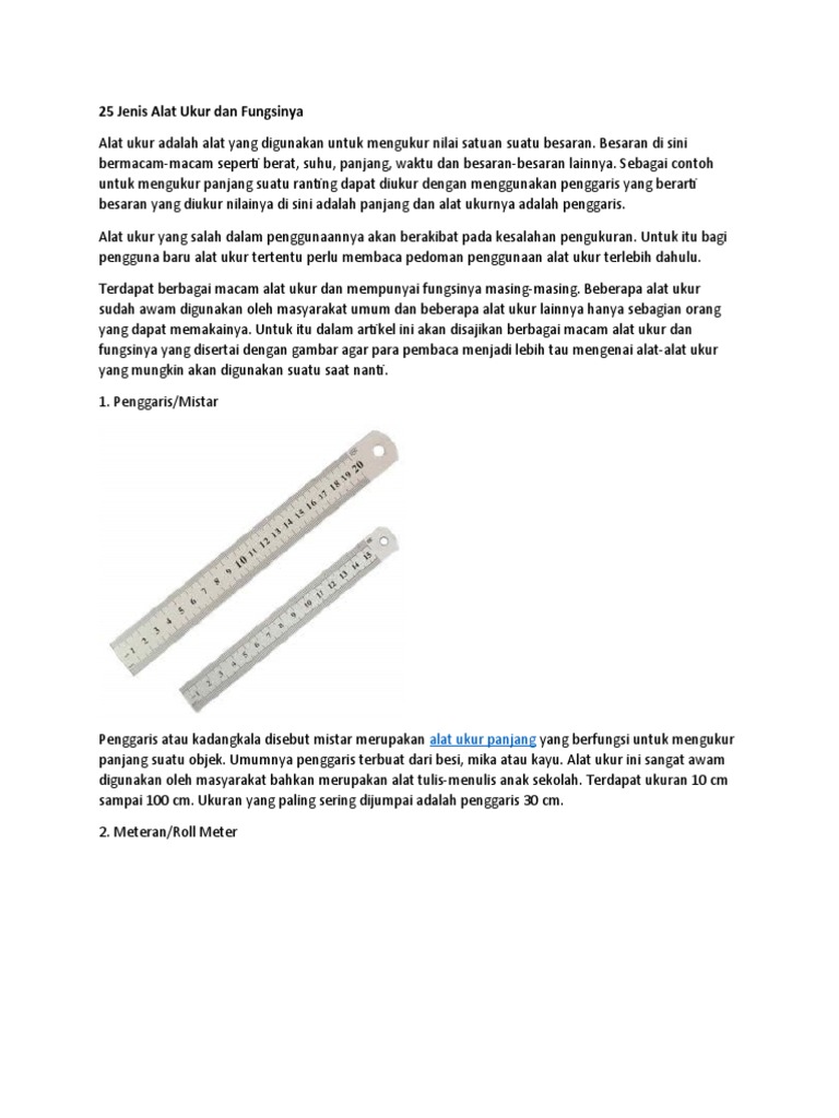 25 Jenis Alat Ukur Dan Fungsinya | PDF