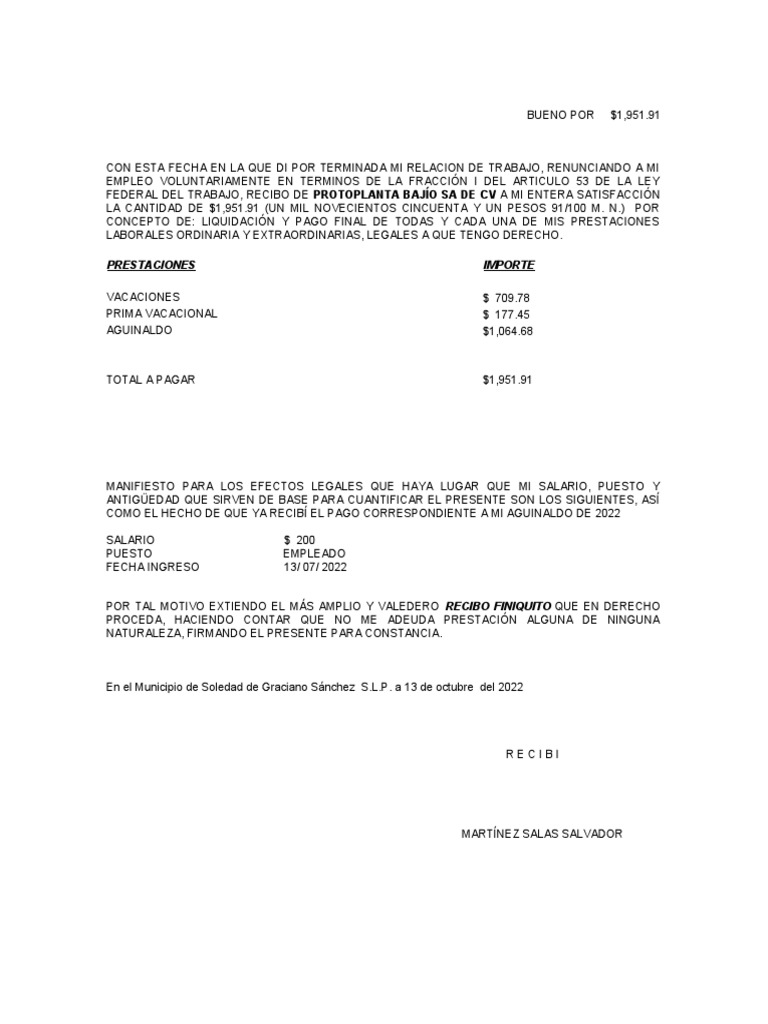 Rbo Finiquito Cleotilde Maribel | PDF