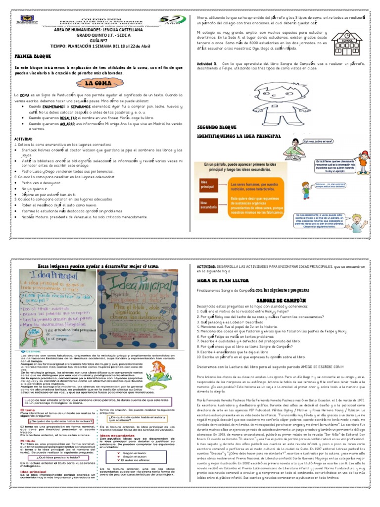 Guía 7 Español Tipos de Coma e Ideas Principales | PDF | Escritura