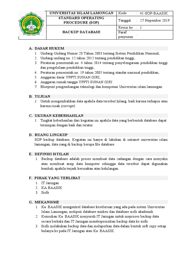 SOP Back Up Data | PDF