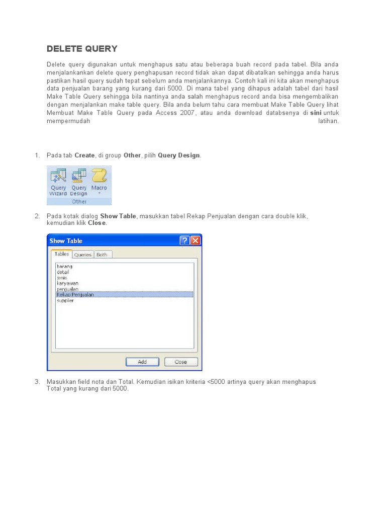 Delete Dan Update Query Pada Access | PDF