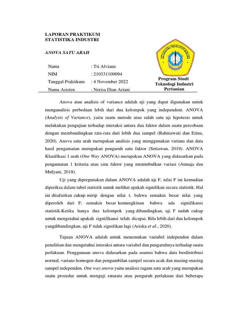 Anova 1 Arah Terbaru 1 | PDF