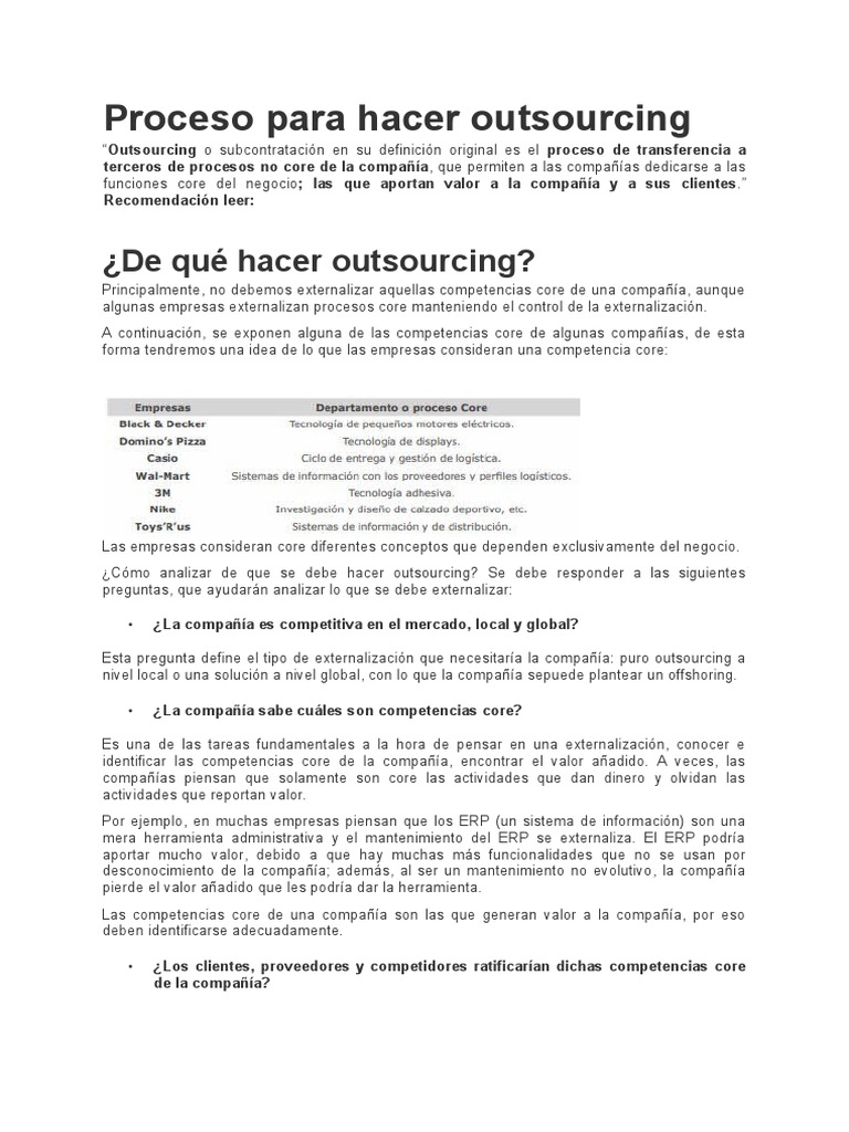 Proceso para Hacer Outsourcing | PDF | Outsourcing | Planificación de ...