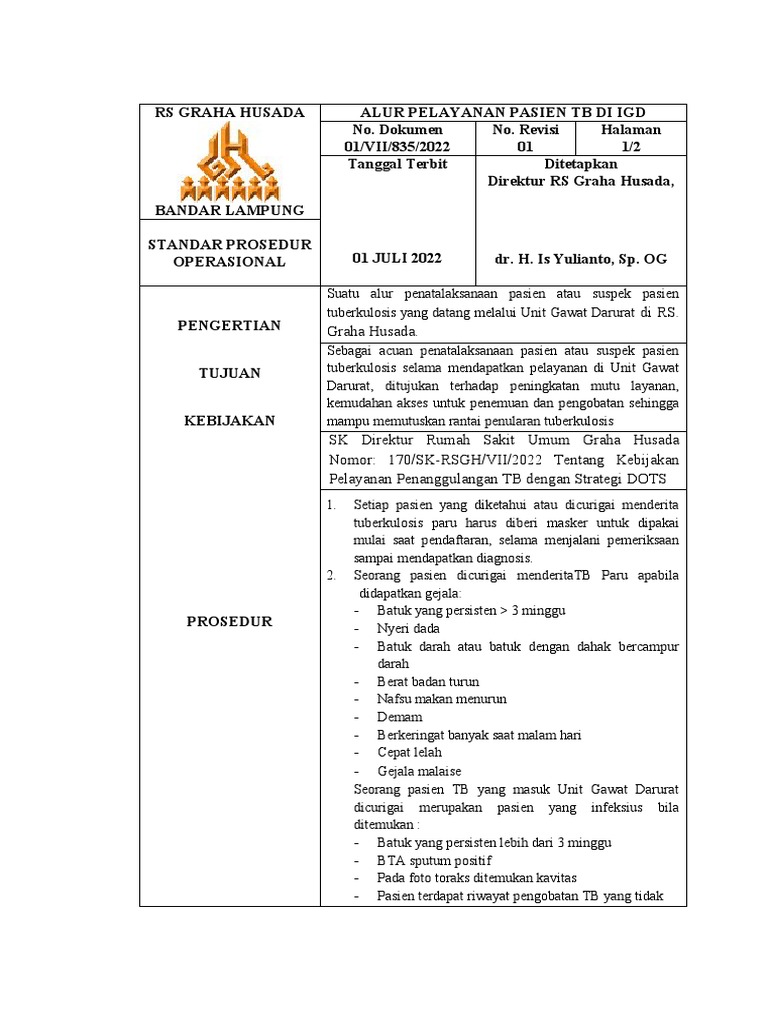 Sop Alur Pelayanan TB Di Igd | PDF