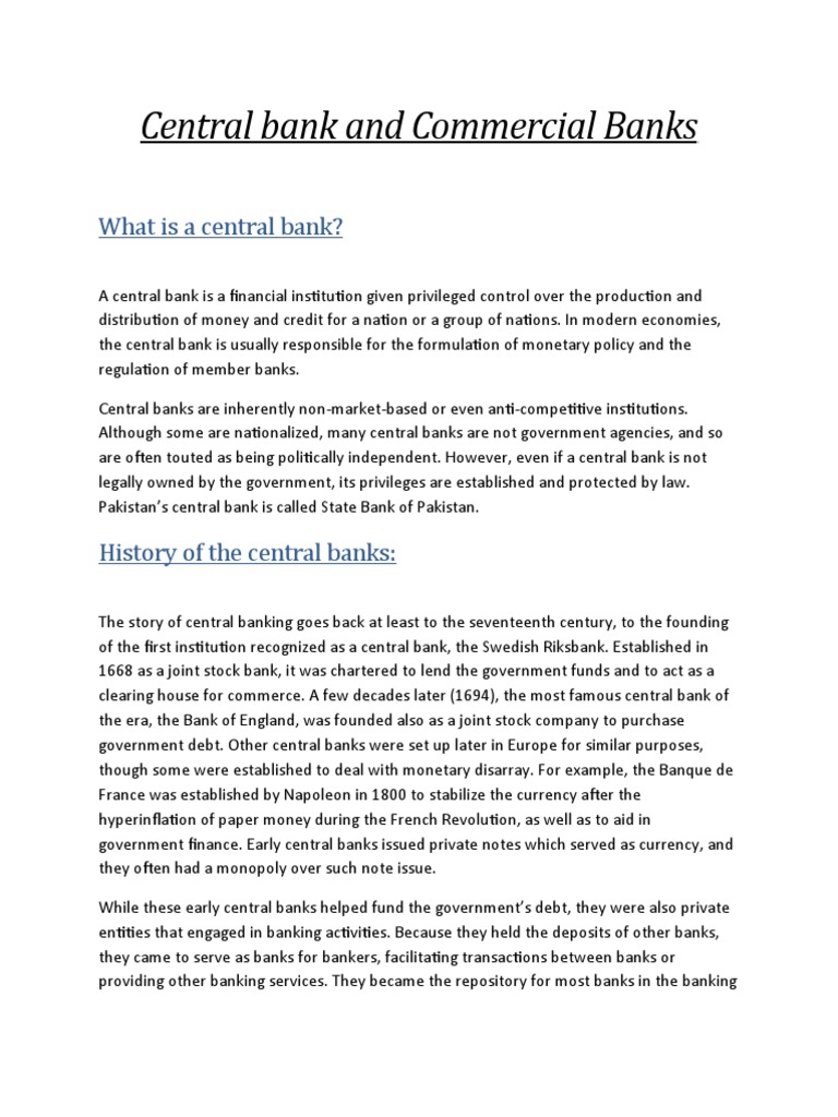 Central Bank and Commercial Banks | PDF | Central Banks | Banks
