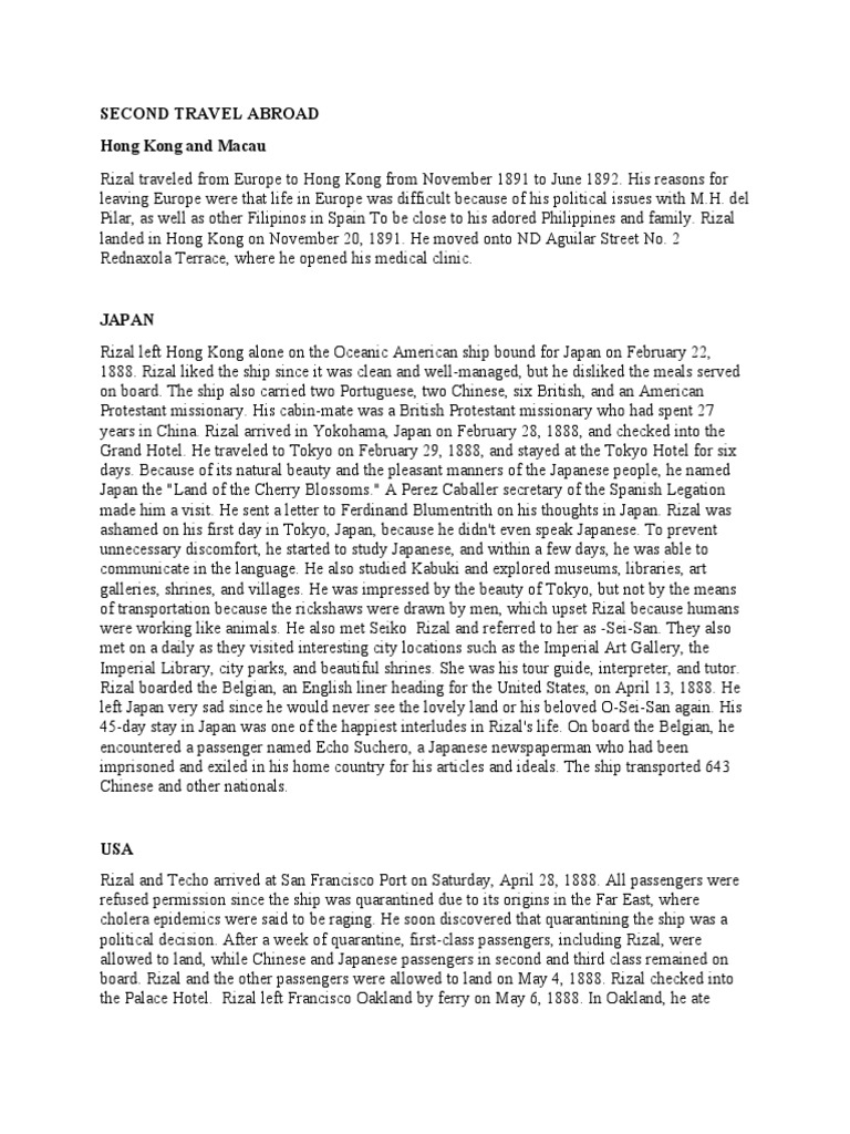 Rizal Second Travel Abroad | PDF